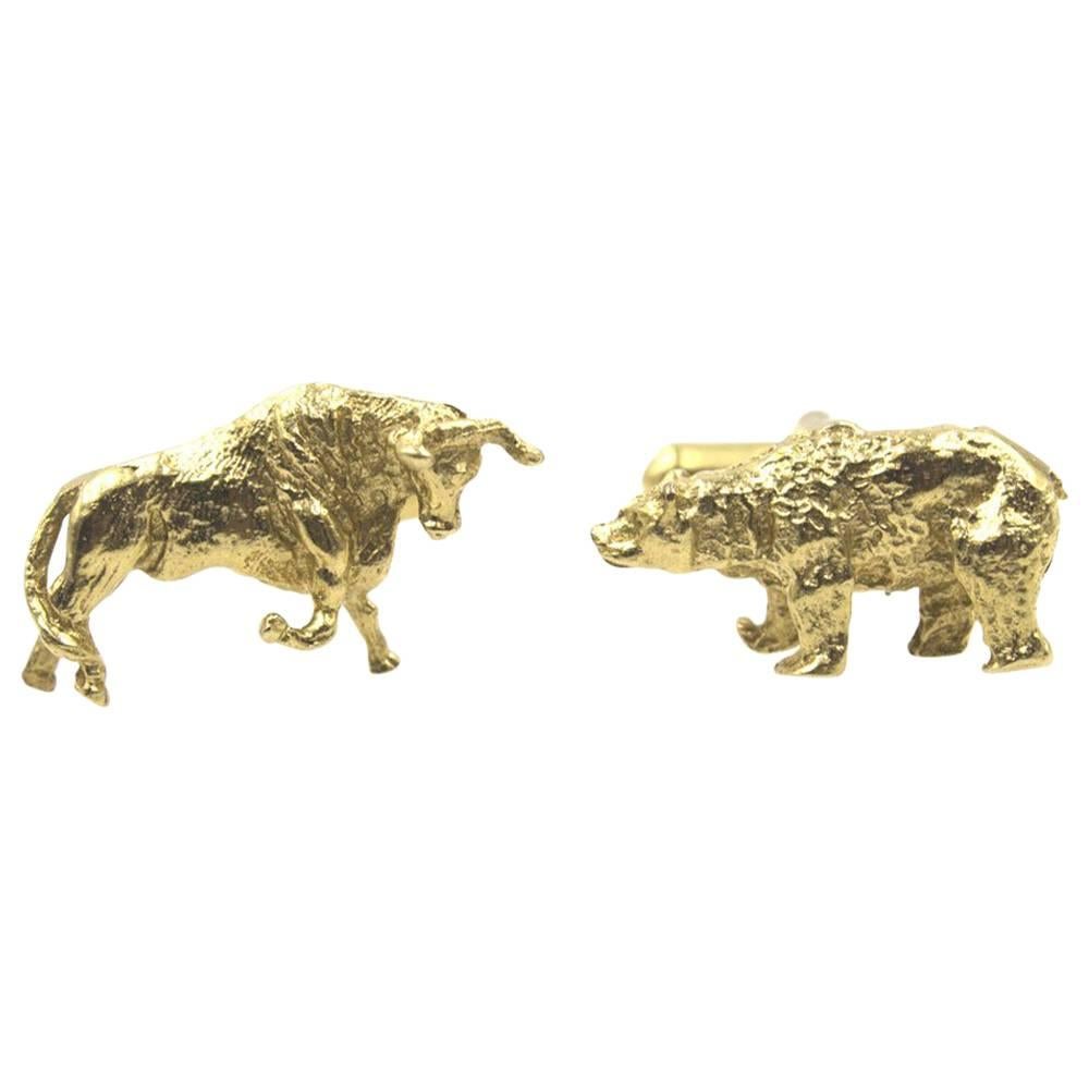 Gold Bull and Bear Men's Cufflinks at 1stDibs