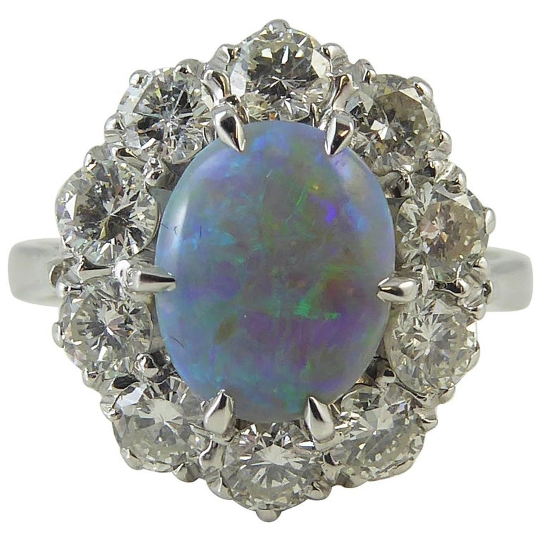 Pre-Owned Opal and Diamond Cluster Ring at 1stDibs | pre owned opal rings