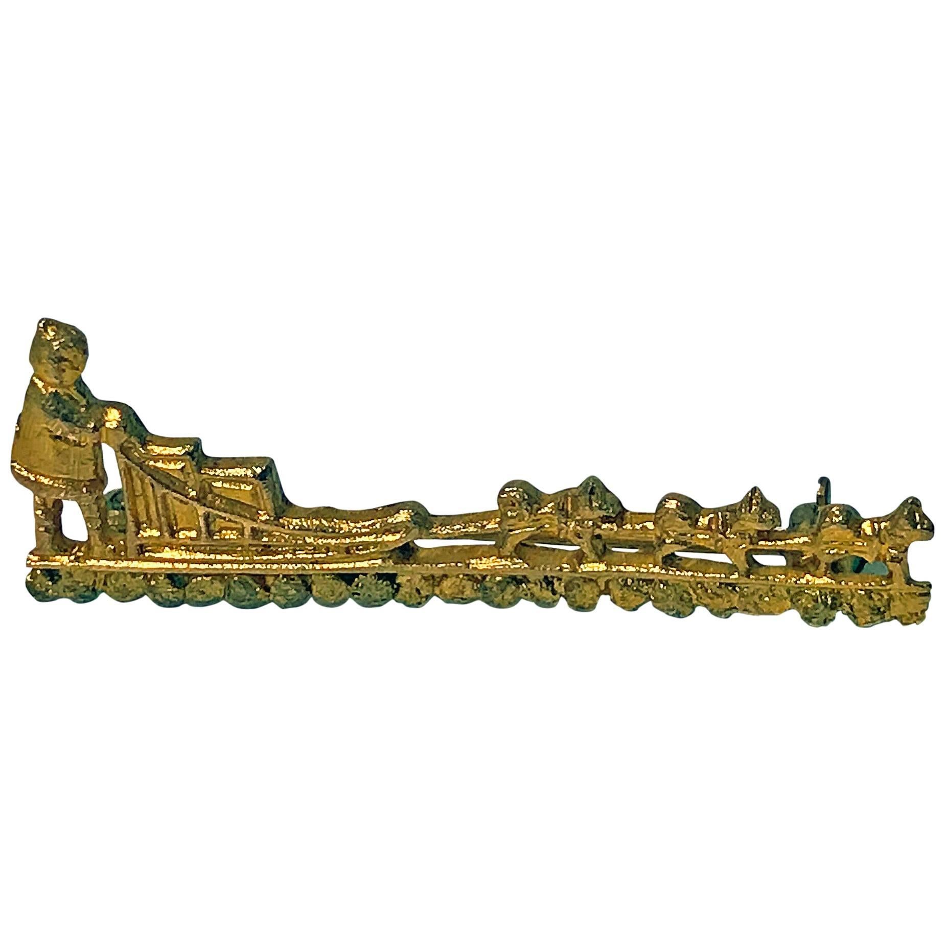 10 Karat Gold Eskimo Driven Dog Sled Brooch Pin, Early 20th Century at ...