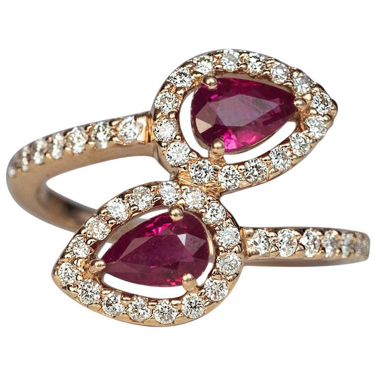 Contemporary Bypass Ruby Diamond Gold Ring For Sale at 1stDibs