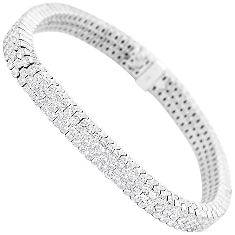 Three Row Diamond Tennis Bracelet At 1stdibs