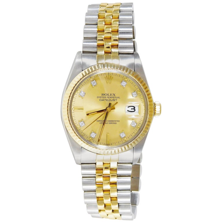 Rolex Yellow Gold Stainless Steel Oyster Perpetual Datejust Automatic Wristwatch For Sale at 1stDibs