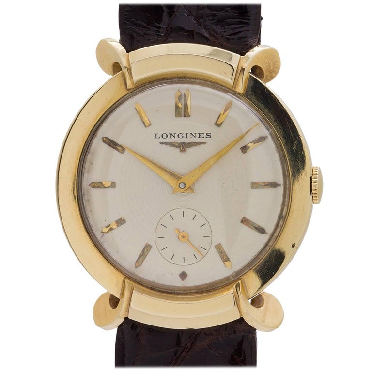 Longines Yellow Gold Turtle Case Dress Model Wristwatch, circa 1950s at ...