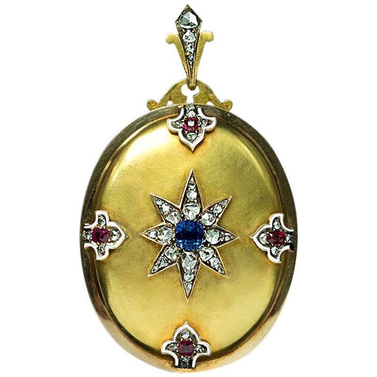 Antique Victorian Sapphire Diamond Ruby Gold Locket at 1stDibs