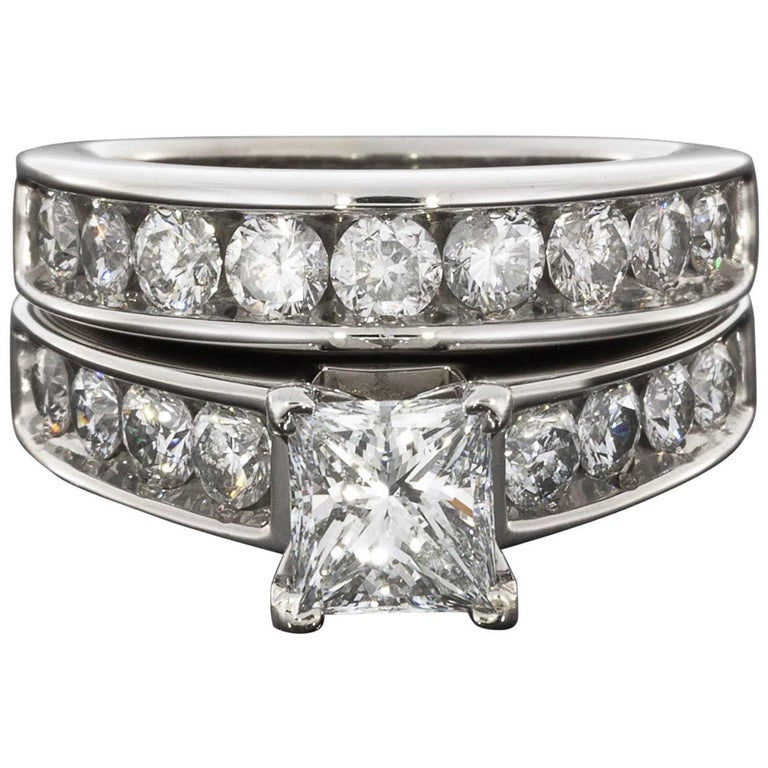 Princess Diamond Classic Channel White Gold Engagement Ring and Wedding ...