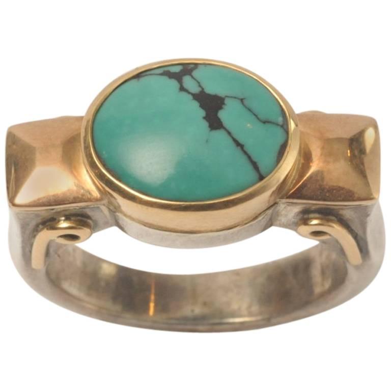 Natural Turquoise with Matrix Set in 18 Karat Gold and Sterling Silver ...