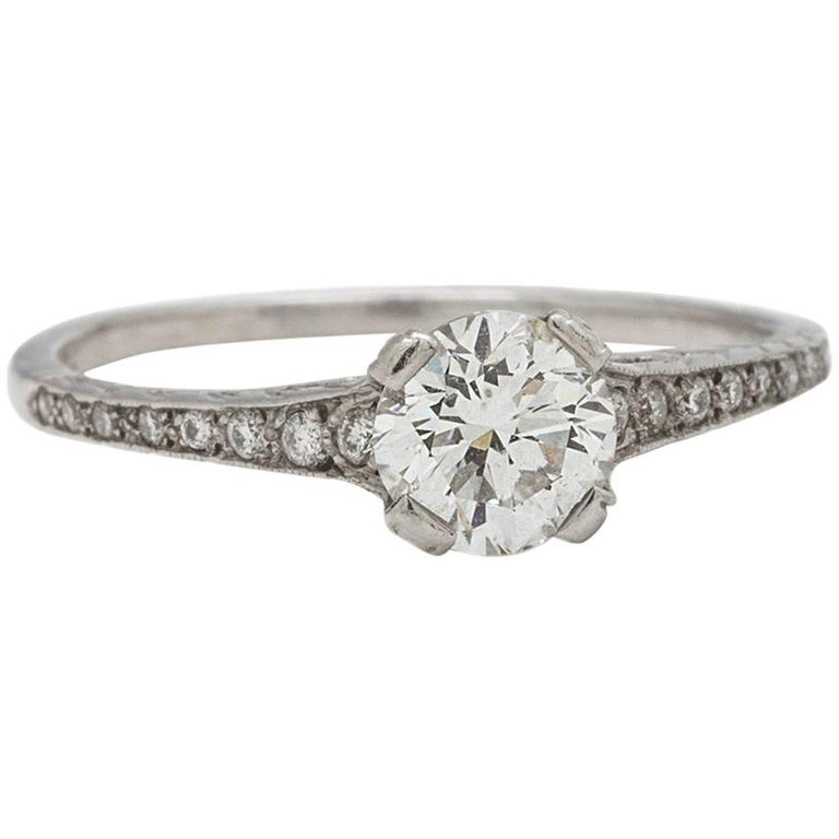 Diamond Engagement Ring Platinum 0.69 Carat Transitional Cut F-SI For Sale at 1stDibs
