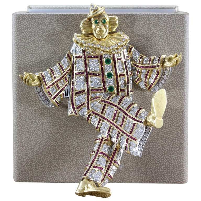 Diamond Gem Ruby Emerald Gold Platinum Clown Brooch For Sale at 1stDibs ...