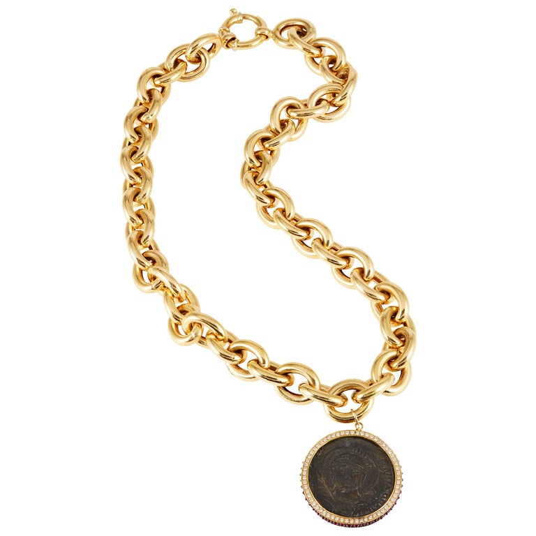 SAM.SAAB Roman Coin and Yellow Gold Necklace For Sale at 1stDibs