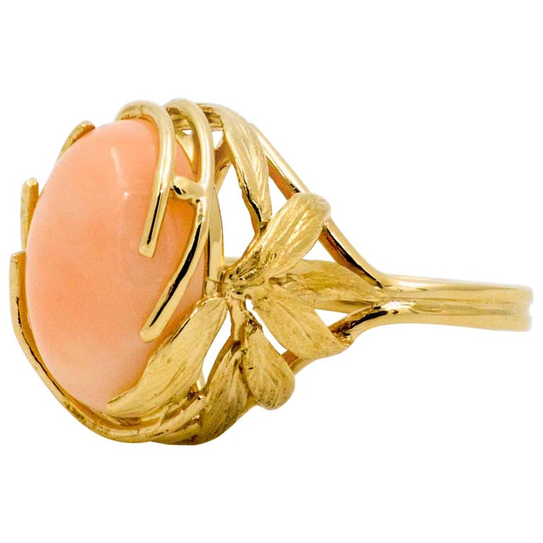 Angel Skin Coral 14kt Yellow Gold Ring at 1stDibs