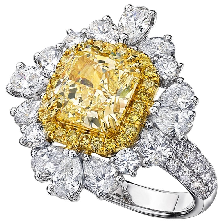 GIA Certified 2.84 Carat Fancy Yellow Cut-Cornered Rectangular Diamond ...