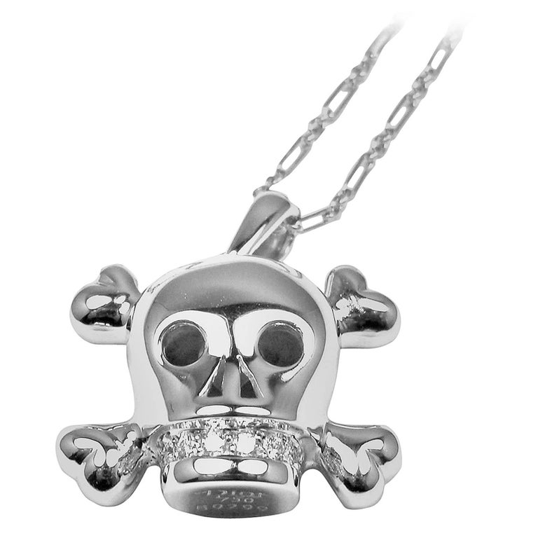 Christian Dior Tete de Mort Skull Diamond White Gold Pendant Necklace ...