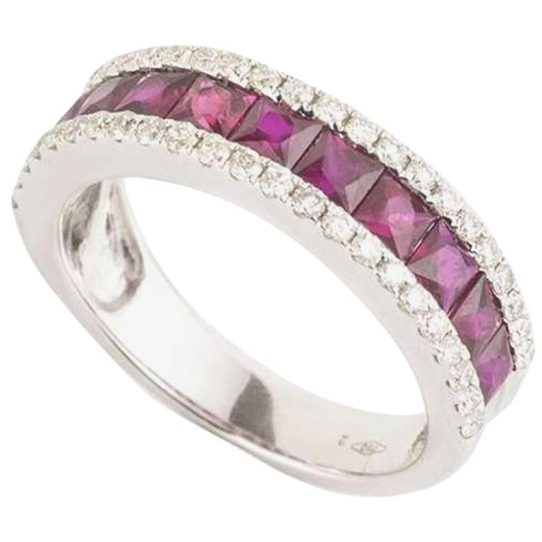 White Gold Diamond and Ruby Ring For Sale at 1stDibs