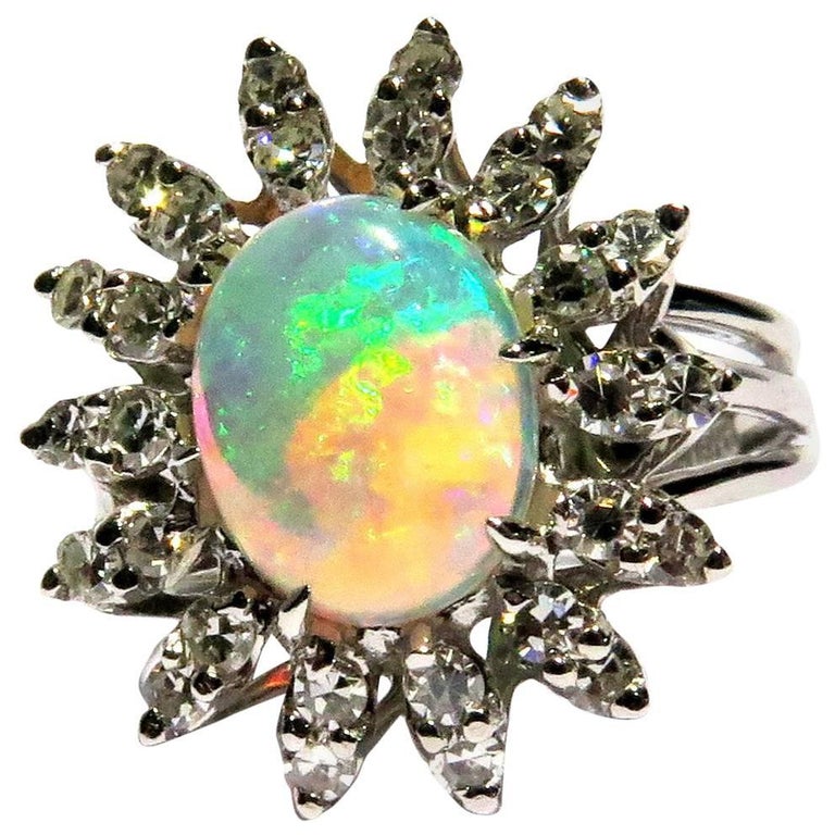 Amazing Opal Diamond Starburst White Gold Ring For Sale at 1stDibs ...