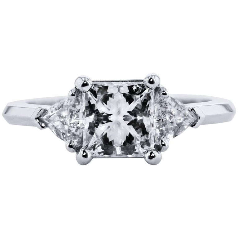 H and H 1.51 Carat Square Modified Brilliant Cut Diamond Engagement ...