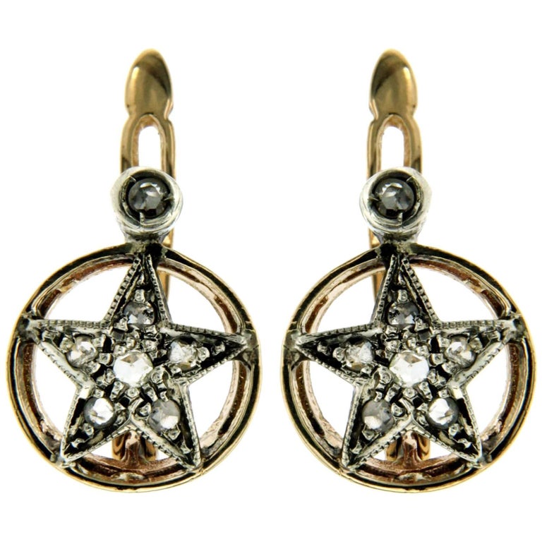 Antique Diamond Gold Star Earrings at 1stDibs