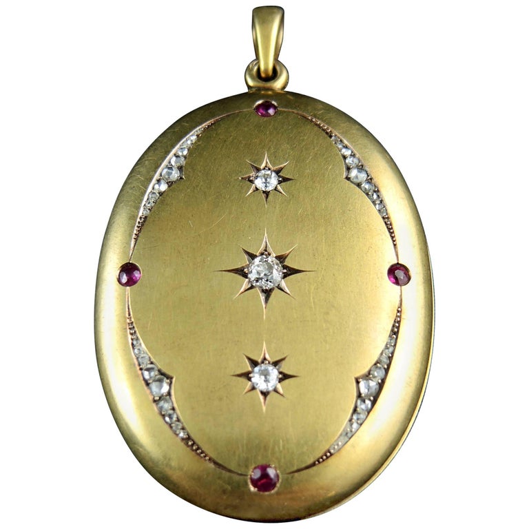 Antique Locket with a Mirror Set with Diamonds and Rubies, 19th Century ...