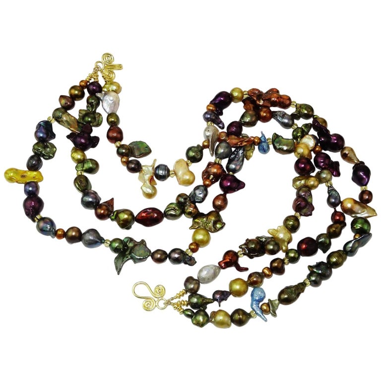 Triple Strand Multi-Color Pearl Necklace at 1stDibs