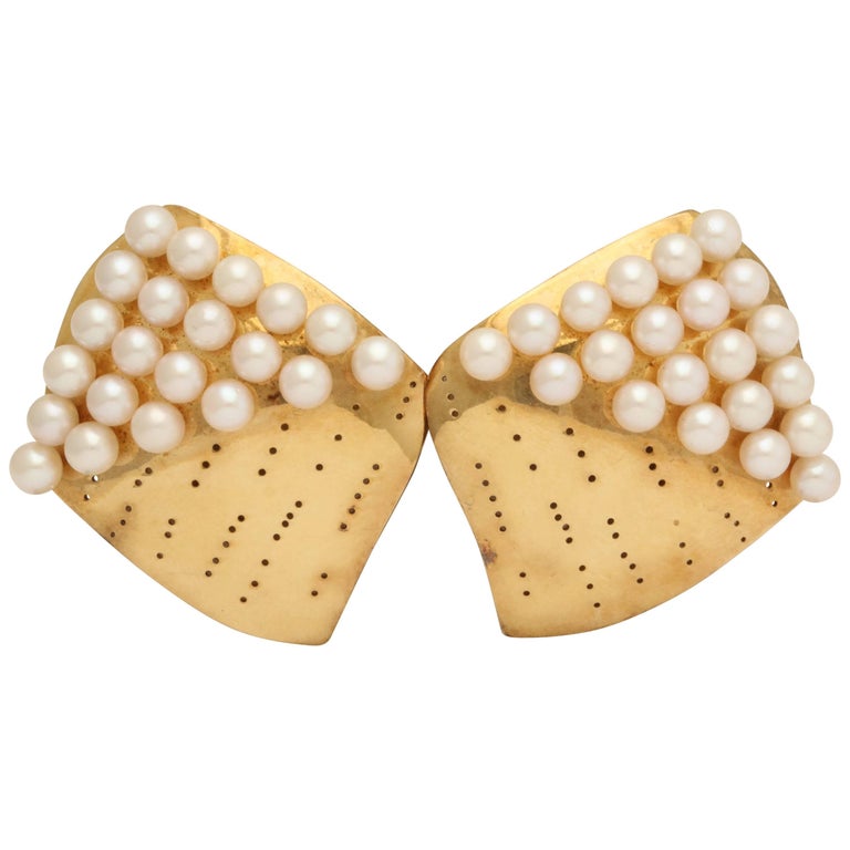 1980s Betsy Fuller Asymmetrical Triangular Shape Open Pierced Gold ...