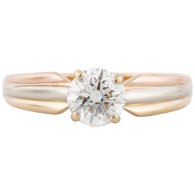Cartier Tri-Color Gold Diamond Solitaire Engagement Ring For Sale at ...