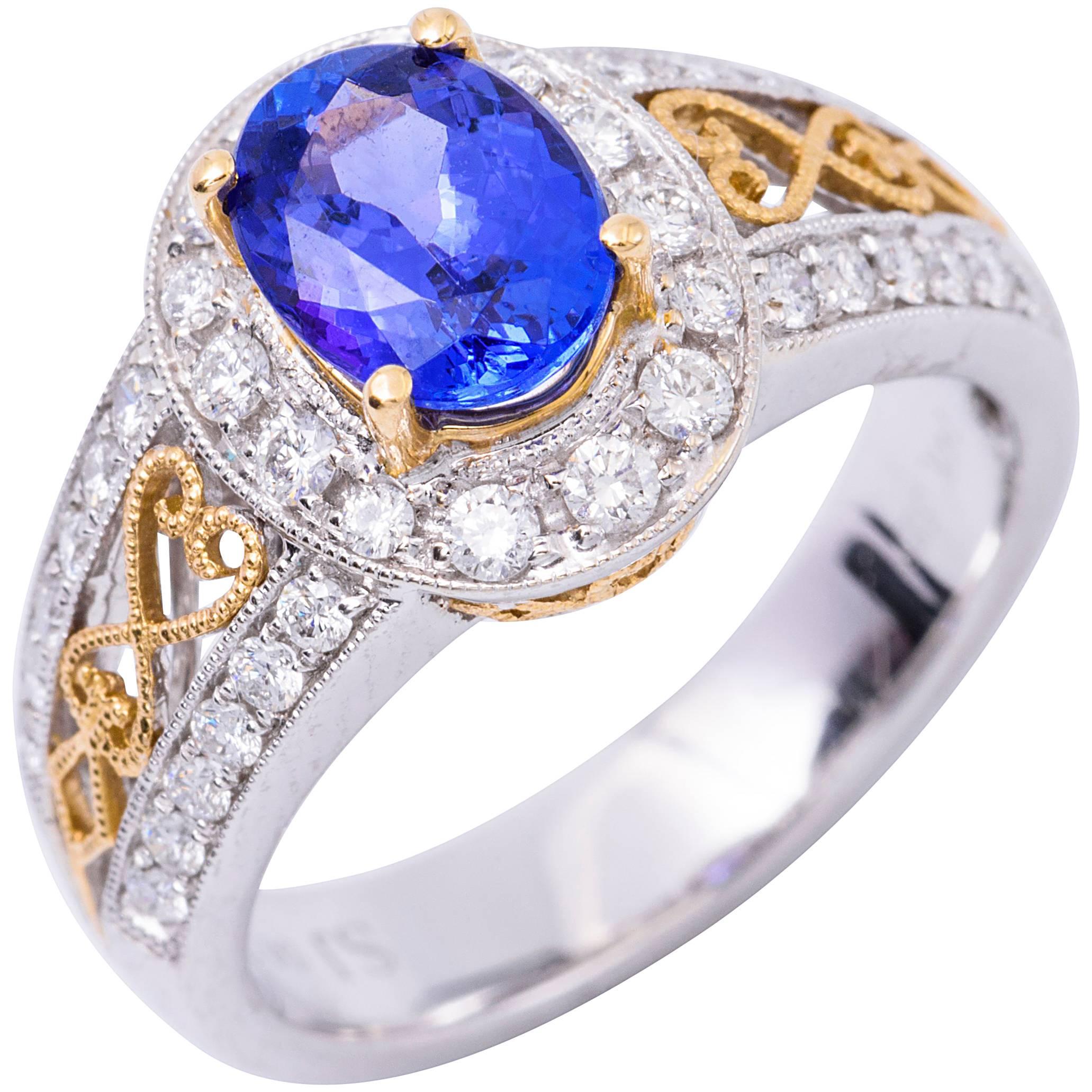 Oval Tanzanite Baguette Diamond and Gold Ring at 1stDibs | tanzanite ...