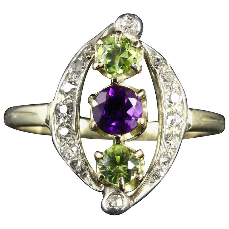 Antique Suffragette Victorian Ring Amethyst Peridot and Diamond at 1stDibs