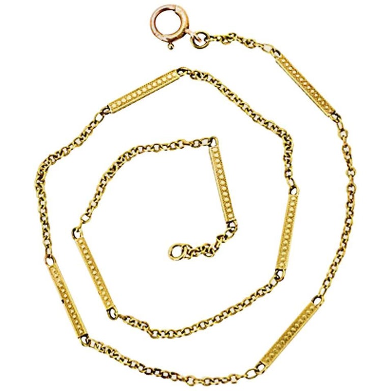 Retro Solid 14K Yellow Gold Watch Chain For Sale at 1stDibs