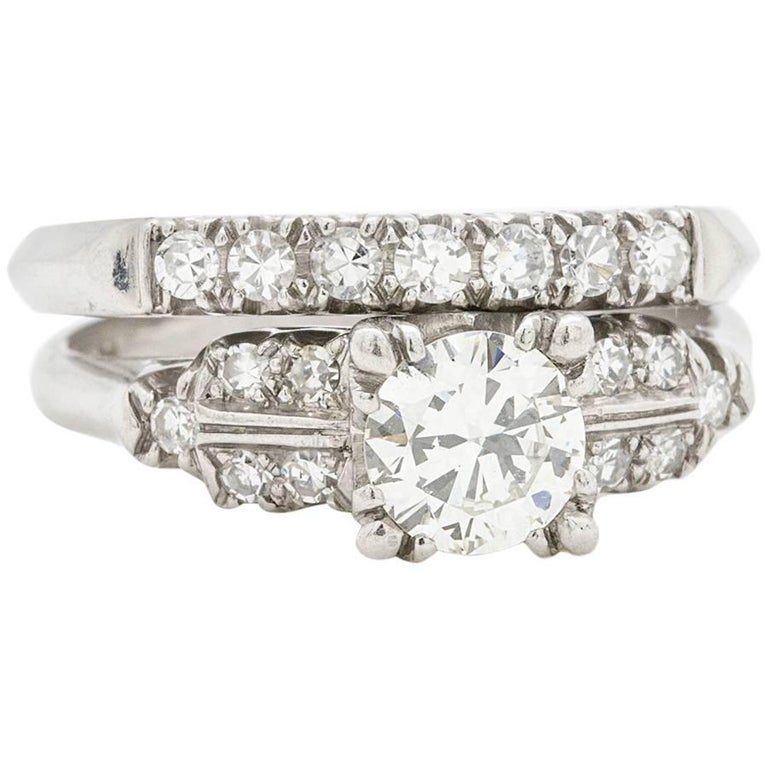 Vintage Platinum Diamond Wedding Set 0.77 Carat G-VS2, circa 1940s For ...