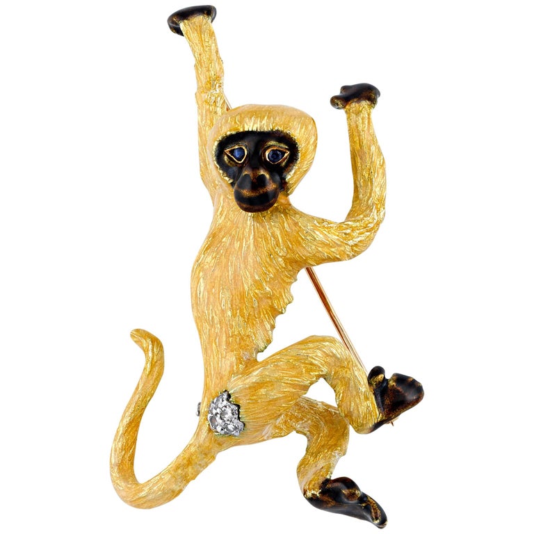 Tiffany and Co. Diamond, Sapphire and Enamel Monkey Brooch at 1stDibs