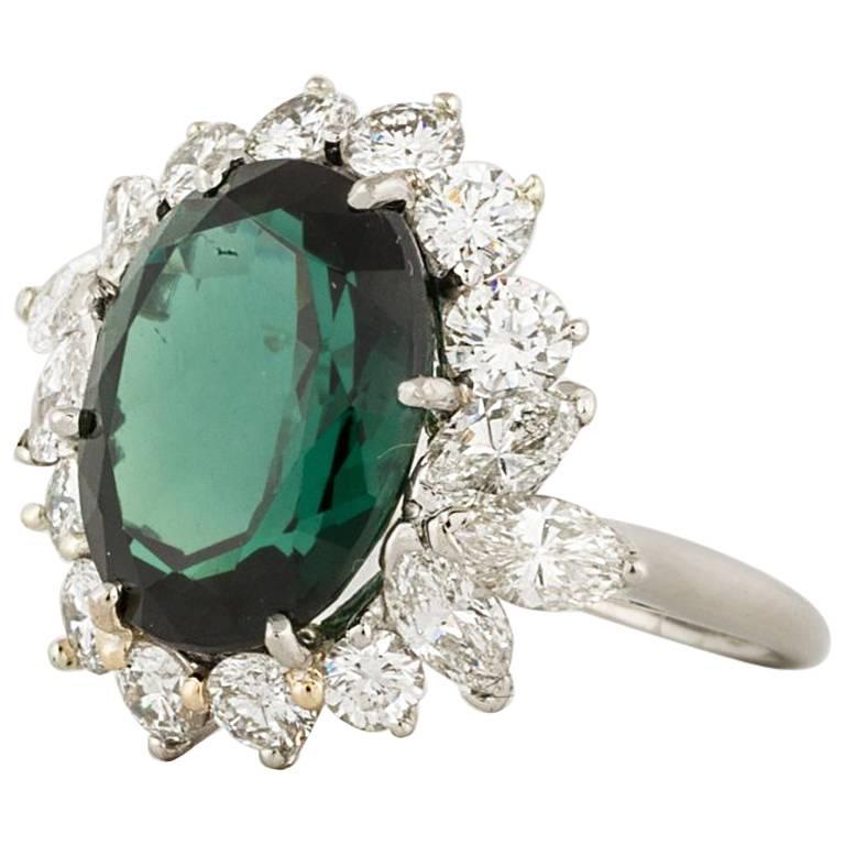 Green Tourmaline Diamond Ring at 1stDibs