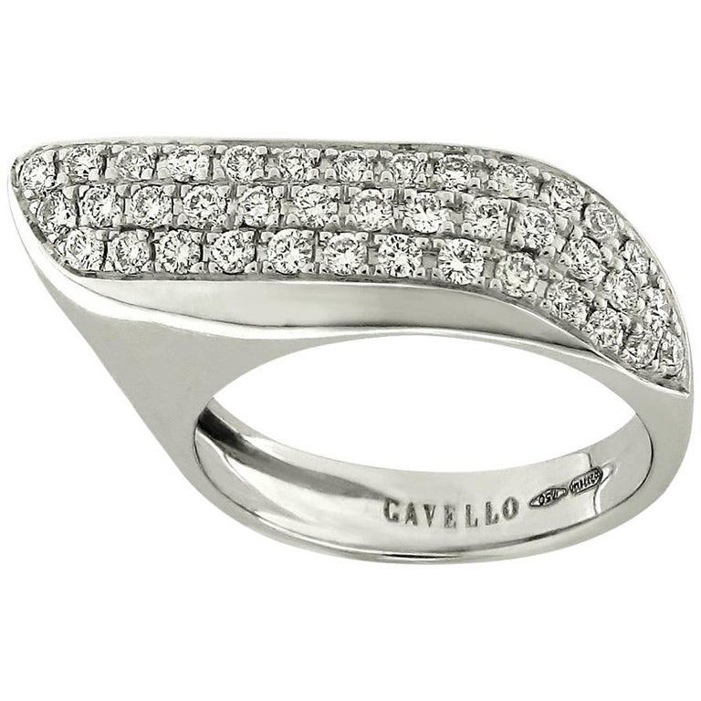Gavello White Gold Diamond Pavé Wing Shaped Band Ring For Sale at 1stDibs