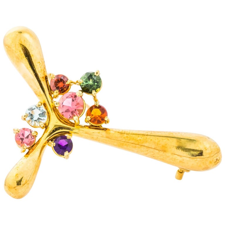 H. Stern Gemstone and 18K Gold Geometric Brooch For Sale at 1stDibs