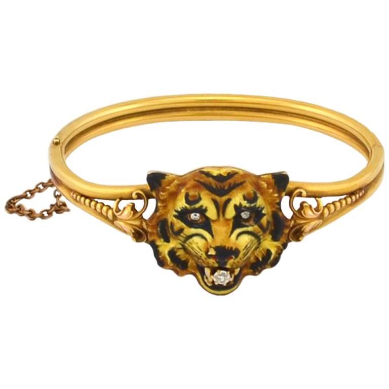 Tiger Bangle with Locket and Detailed Enamel For Sale at 1stDibs ...