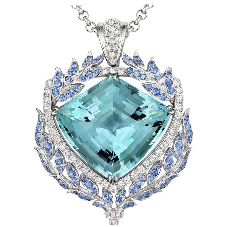 Tivon 18ct White Gold large Diamond Aquamarine and Blue Sapphire Gala ...