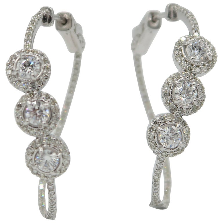Boon Signature Triple Diamond Twisted Hoops in White Gold at 1stDibs