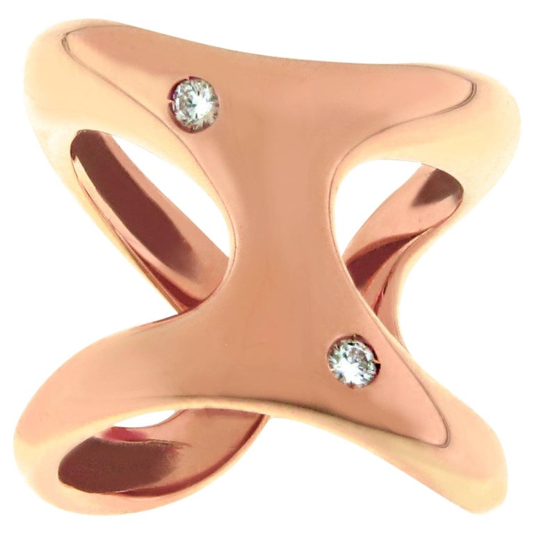 Gavello Rose Gold Diamond Double Band Ring For Sale at 1stDibs