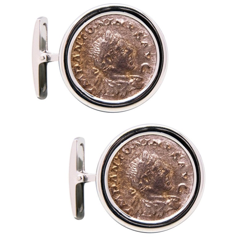 Ella Gafter White Gold Silver Coin Cufflinks For Sale at 1stDibs