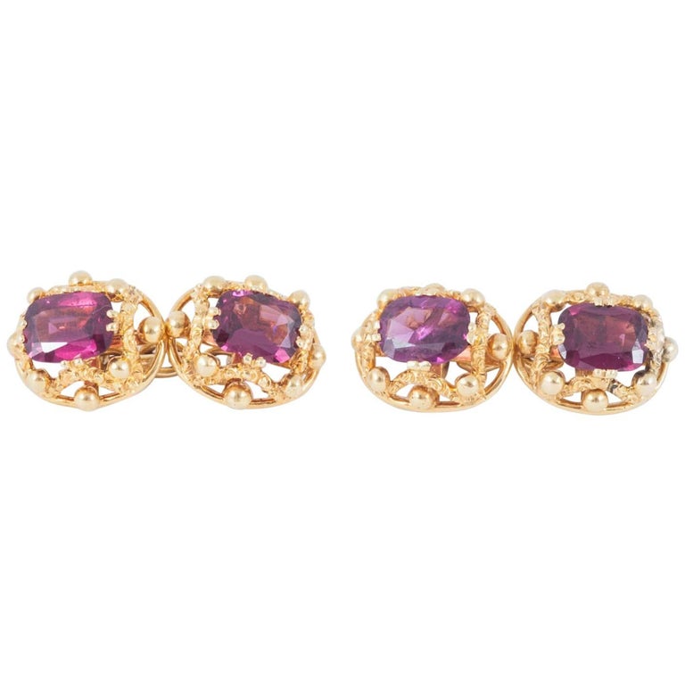 Edwardian French Almandine Garnet Cufflinks at 1stDibs