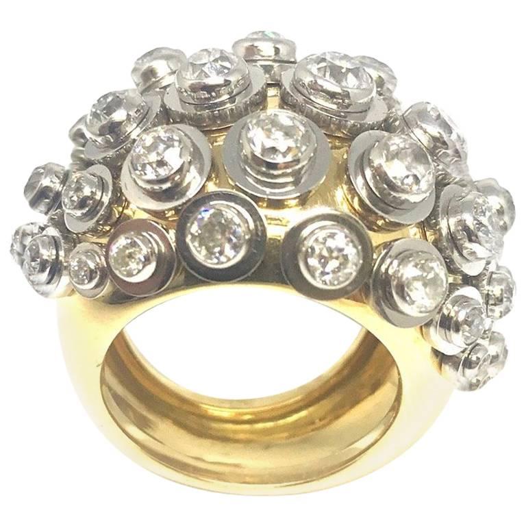 Diamond Platinum Gold Sputnik Ring at 1stDibs