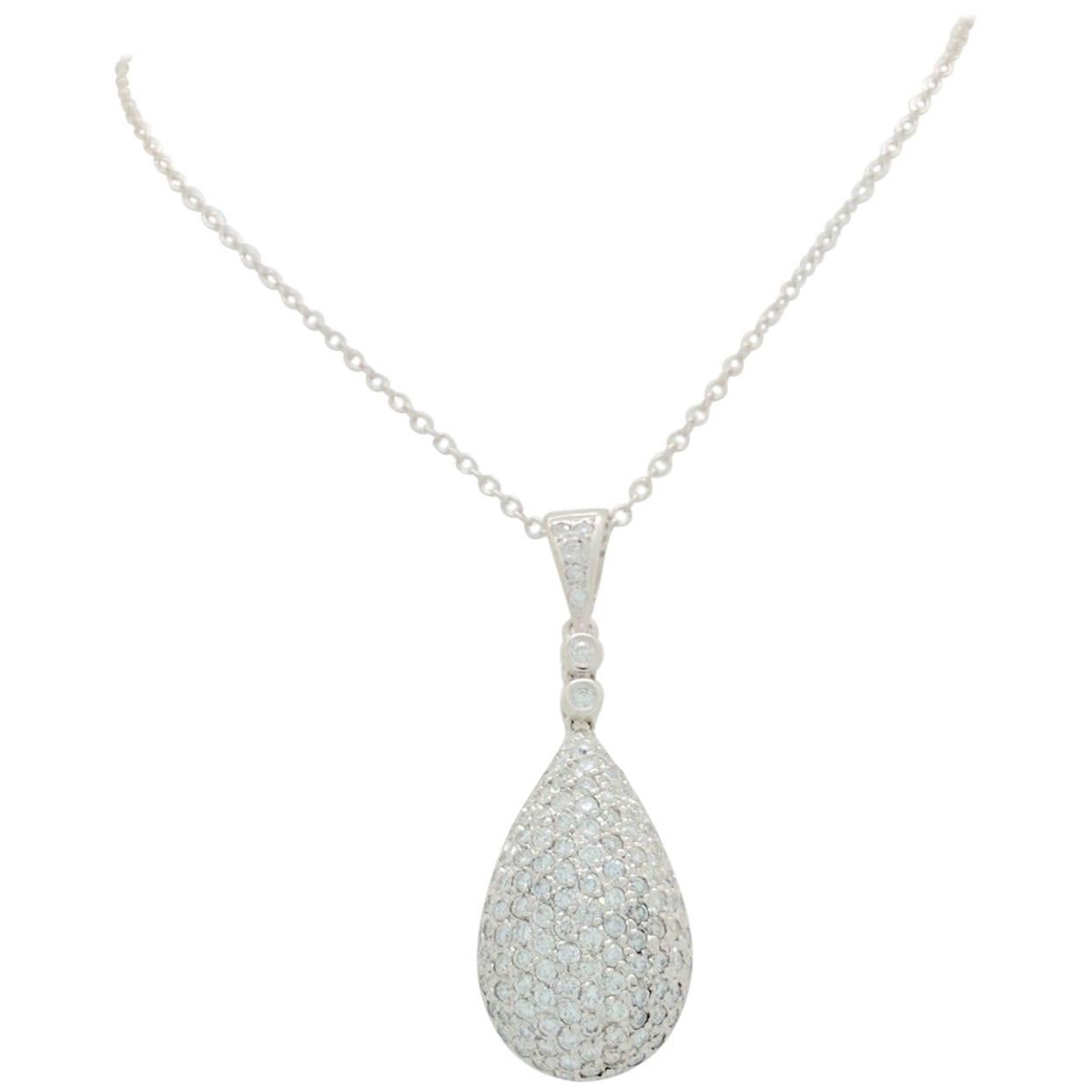 Pave Diamond Tear Drop Pendant Necklace at 1stDibs