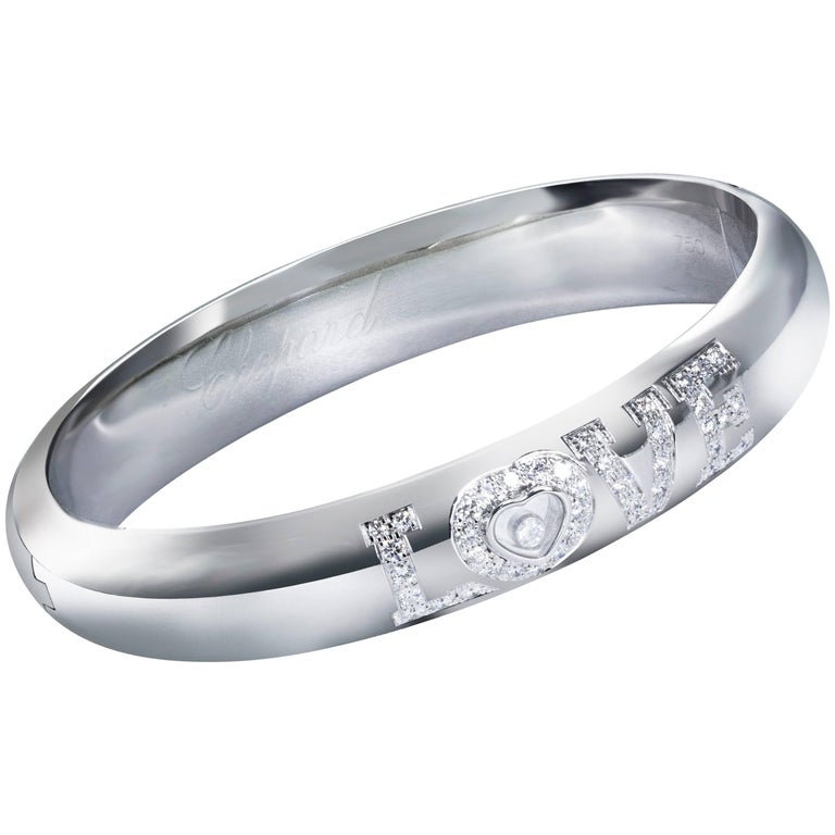 Chopard Happy Diamond Heart Gold Bangle Bracelet For Sale at 1stdibs