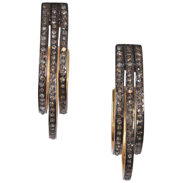 Triple Loop Diamond Oval Hoops For Sale at 1stDibs | triple hoop drop ...