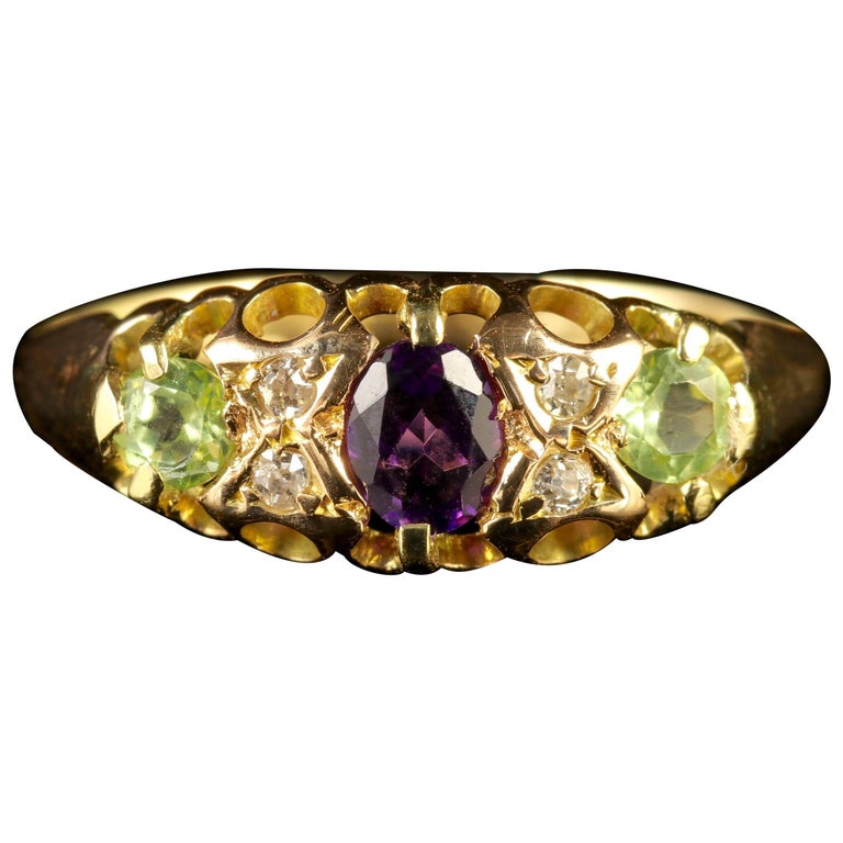 Antique Suffragette Ring 18 Carat Amethyst Diamond Peridot, circa 1900 ...
