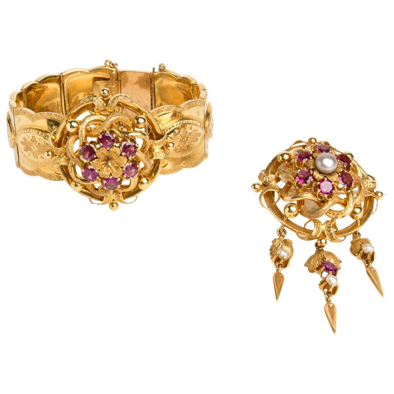Gold Bangle and Brooch Demi-Parure, France, 19th Century For Sale at ...