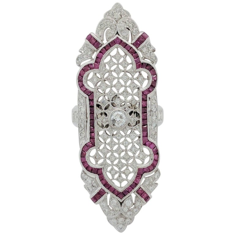 Ruby Diamond Filigree Ring at 1stDibs