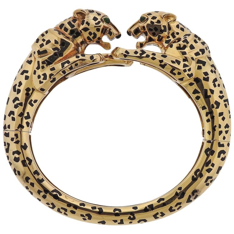 Rare Cartier Paris Panther Black Enamel Gold Bangle at 1stDibs