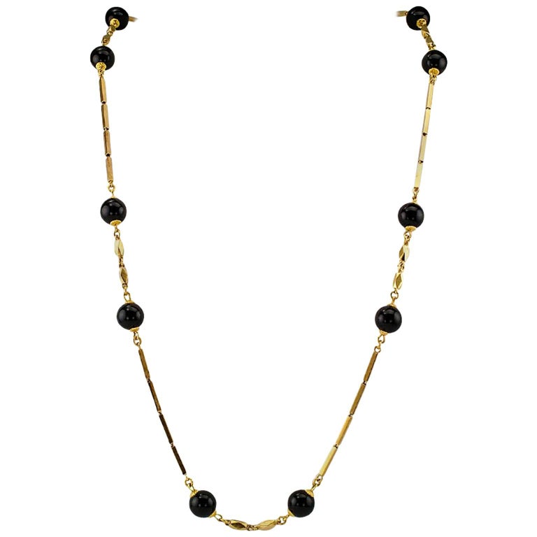 1960s Onyx Gold Chain Necklace For Sale at 1stDibs