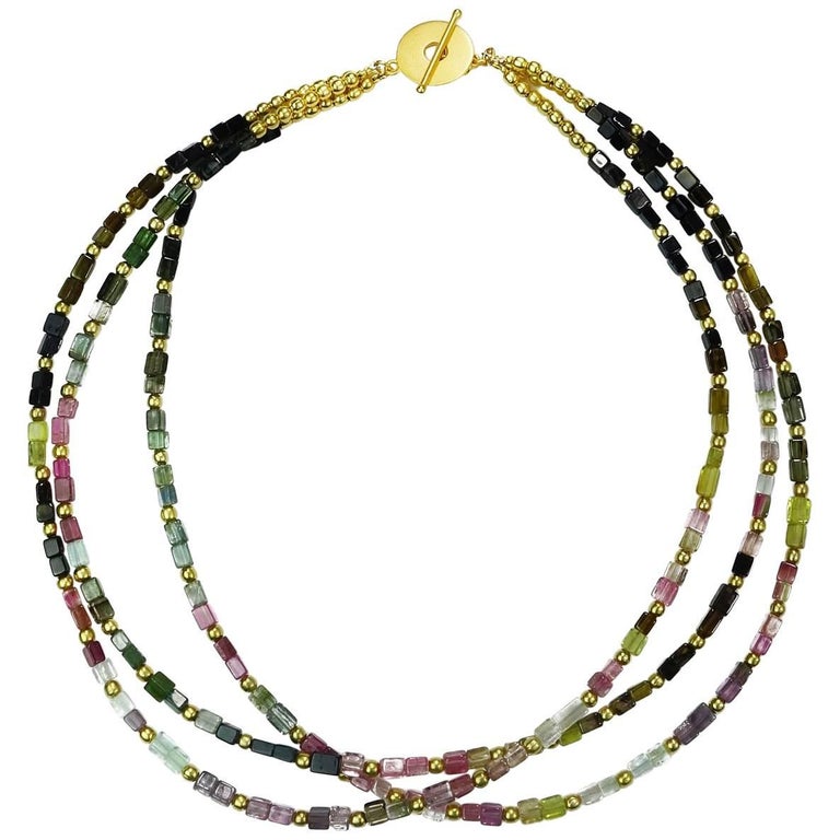 AJD Delicate Three Strands of Tourmaline Necklace Accented with Gold at ...