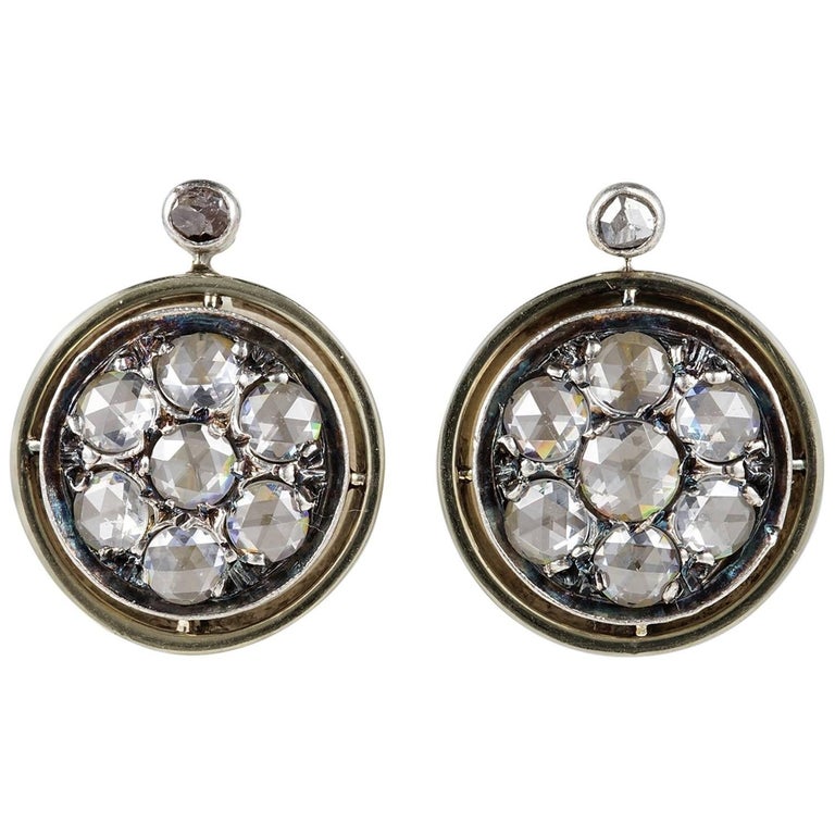 Victorian Rose Cut Diamond Cluster Earrings at 1stDibs