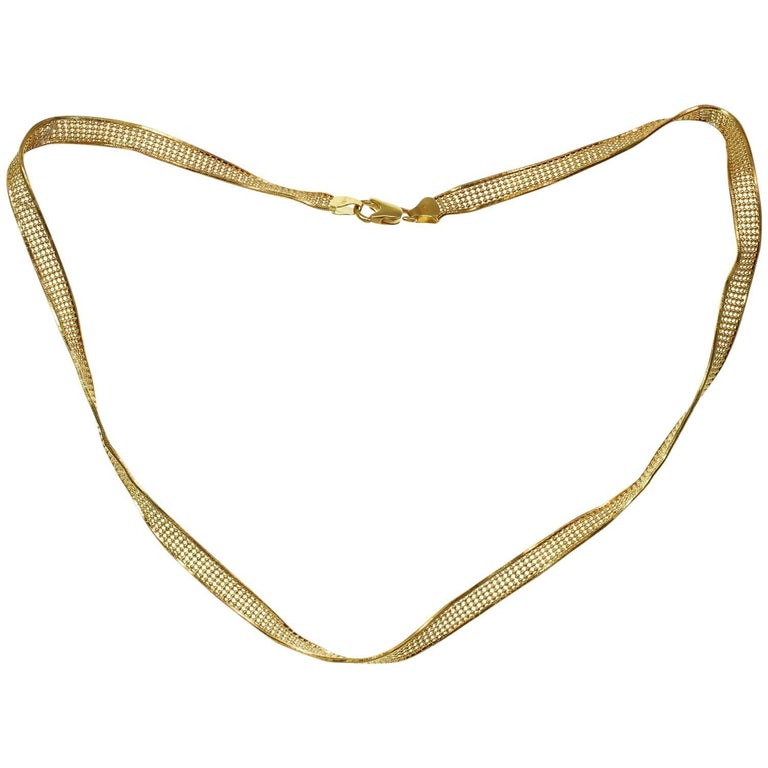 18k Yellow Gold Twisted Mesh Necklace at 1stDibs | gold mesh necklace ...